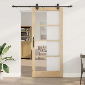 Posuvné dveře ORKDAL 93 x 211 cm Masivní borové dřevo a sklo 3332177
