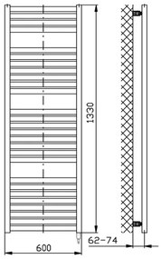 Aqualine - Koupelnový elektrický radiátor TONDI-E 600W/230V 133 cm matná černá