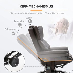 HOMCOM polohovatelné masážní křeslo s podnožkou a funkcí polohování, imitace kůže, hnědá 79x82x101 cm, pohodlné pro relaxaci a wellness