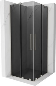 Mexen Velar Duo, sprchový kout s posuvnými dveřmi 80 x 80 cm, 8mm šedé sklo, broušená ocel, 871-080-080-42-97