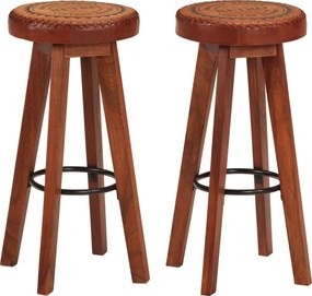 vidaXL Barové stoličky 2 ks pravá kůže a masivní akáciové dřevo [348164] Barva: Hnědá