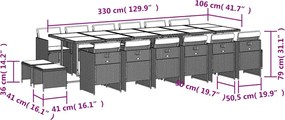 17dílný zahradní jídelní set s poduškami hnědý polyratan 3210645