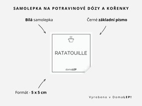 RATATOUILLE - omyvatelná samolepka na kořenky, výběr rozměrů Ø 5 cm / 5 x 5 cm / 6 x 8 cm | DomaLEP tvar: KOLEČKO, barva: BÍLÁ - ČERNÉ písmo, velikost: Ø 5 cm - tučné písmo