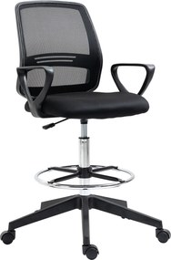Ergonomická kancelářská židle Vinsetto s područkami a nastavitelným opěrátkem nohou, výškově nastavitelná otočná židle s čalouněním z prodyšné síťovin