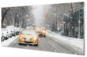 akrylový obraz Zimě sníh auto s řidičem 125x50 cm