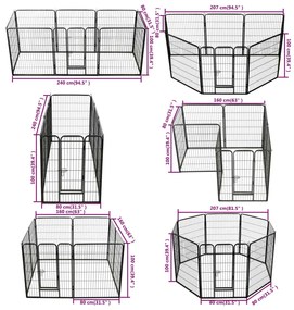 vidaXL Ohrádka pro psy 8 panelů ocelová 80 x 100 cm černá