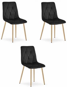 Set tří jídelních židlí LIBRA sametové černé / dřevěné nohy (3 ks)