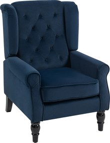 HOMCOM čalouněné obývákové křeslo se širokým sedákem, dřevěné nohy, klasický styl, vysoký komfort, 74x86x102cm, tmavě modrá