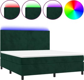 Box spring postel s matrací a LED tmavě zelená 160x200 cm samet 3136014