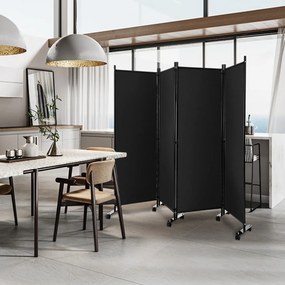Costway Čtyřdílný paraván na kolečkách, výška 173 cm, černý