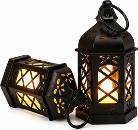 lucerna, bateriová, sada 2 ks, LED světlo, styl vintage, plast, 12,5x6,5x6,5 cm, černá, Dekorino SD20260027