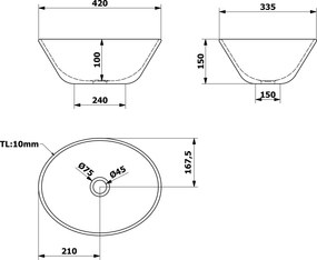 Aqualine, Umyvadlo na desku 42x15x34 cm, 49412