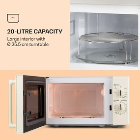 Klarstein Caroline, mikrovlnná trouba, 20 l, 700/1000 W, Ø 25.5 cm, QuickSelect, retro, krémová