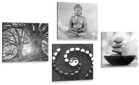 Set obrazů Feng Shui v černobílém stylu