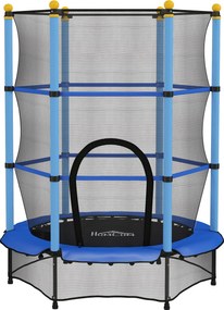 HOMCOM Dětský Trampolína Ø140 cm, Trampolína s Ochrannou Síťkou, Krytem Okrajů, Zahradní Trampolína pro Děti 3-10 Let, Do 50 kg, Modrá