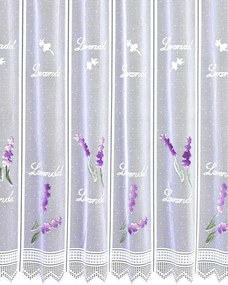 Forbyt žakárová vitrážová záclona LEVANDULE, fialová na bílé, s bordurou výška 80cm (v metráži)