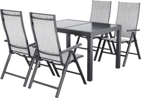 Livarno® Sada Houston, 5dílná s rozkládacím stolem a 4 polohovatelnými křesly, světle šedá