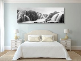 Obraz vznešené vodopády v černobílém provedení - 120x40 cm