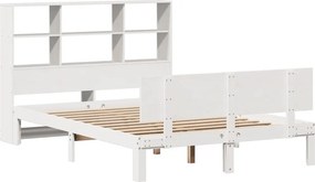 Postel s knihovnou bez matrace bílá 160x200 cm masivní borovice 3322671