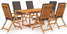 7dílný zahradní jídelní set s poduškami masivní teak šedý 3059567