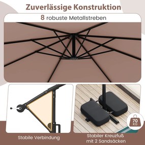 Costway 300 cm slunečník s LED osvětlením 9 Modes s pytli s pískem