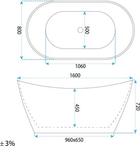 Rea FERRANO Slim, volně stojící vana 1600×800×720 mm, bílá, bílá krytka odtoku, REA-W0081