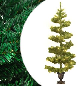 344649 vidaXL Spirálový vánoční stromek s LED a květináčem zelený 120 cm PVC