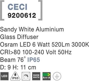 NV 9200612 Venkovní stropní svítidlo CECI bílý hliník skleněný difuzor Osram LED 6W 3000K 100-240V 76st. IP65 - NOVA LUCE