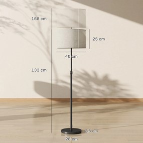 HOMCOM Stojací lampa s dálkovým ovládáním, výškově nastavitelná, látkové stínidlo, kovový stojan, nastavitelná jas, nožní spínač, černá