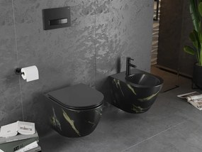 Mexen Lena WC mísa Rimless s pomalu sklápějícím sedátkem slim, duroplast, černý kámen - 30224098