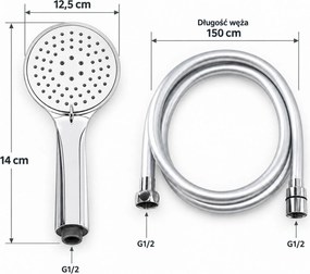 Erga Wemi, 3-funkční ruční sprcha s hadicí 150 cm, 12,5 × 14 cm, chromová, ERG-YKA-BP.WEMI-CHR
