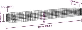 vidaXL Gabionový vyvýšený záhon pozinkované železo 600 x 100 x 50 cm [152044]
