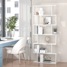 HOMCOM Moderní Knihařská Skříň s 6 Policemi pro Jídelnu, Obývací Pokoj a Kancelář 80x23x192 cm Bílá