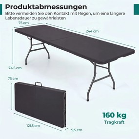 Costway Zahradní stůl skládací s rukojetí XXL pro 10 osob – 244 × 75 cm