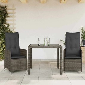 3dílný zahradní bistro set s poduškami šedý polyratan 3277031