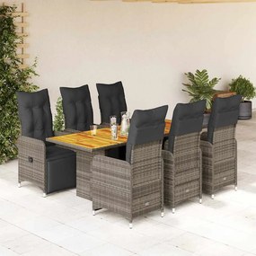 7dílný zahradní bistro set s poduškami šedý polyratan 3277163