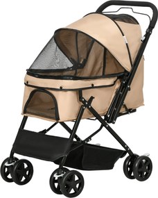 PawHut Kočárek pro domácí mazlíčky, kočárek pro psy a kočky, Pet Wagon, Oxford hnědá 76,5 x 52 x 95 cm | Aosom