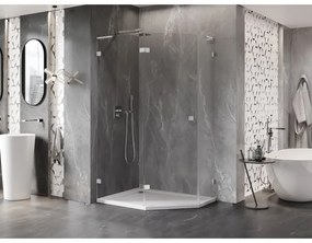 Mexen Lunar, L pětiúhelníkový sprchový kout naklápěcí doleva 100 x 80 cm, 8mm čiré sklo, chromový profil, 831L-100L-080P-01-00-L