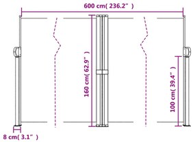 Zatahovací boční markýza krémová 160 x 600 cm