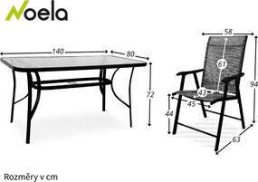 Noela Zahradní jídelní set Porto 140cm + 4x kovová židle Solano