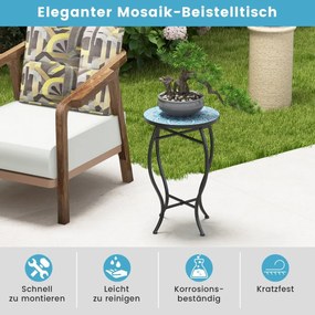 Costway Odkládací stolek kulatý mozaikový bistro modrá a – 35 × 55 cm