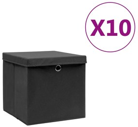 Úložné boxy s víky 10 ks 28 x 28 x 28 cm černé 325190