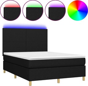 Box spring postel s matrací a LED černá 140x200 cm textil 3135279