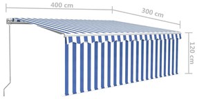 vidaXL Marketos Ručně zatahovací markýza s roletou a LED 4 x 3 m modrobílá