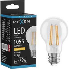 Mexen Vintis Žárovka filament LED E27, A60, 8W, Teplá - 2200K, 1055 lm, čirá - L150-E27-0822-00