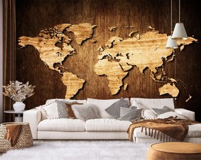 Fototapeta, Mapa světa Vintage hnědá - 150x105 cm