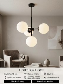 Light for home - Černý závěsný lustr se stínidlem v bílé barvě a možností regulace " IMPERIA", 4x40W, E14, Černá