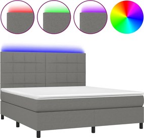 Box spring postel s matrací a LED tmavě šedá 180x200 cm textil 3134894