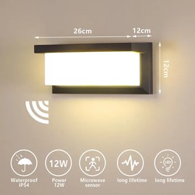Brilagi-LED Venkovní nástěnné svítidlo se senzorem BRICKY LED/12W/230V antr IP54