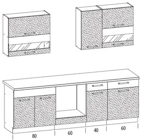 Kuchyňská linka Modena 240 cm Zvolte dvířka: MDF - bílá lesk, šedá grafit